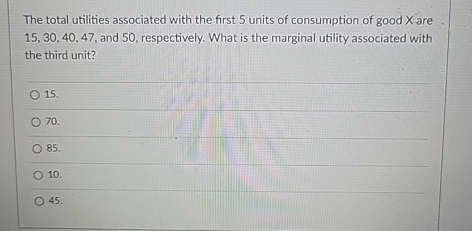 Solved The total utilities associated with the first 5 | Chegg.com