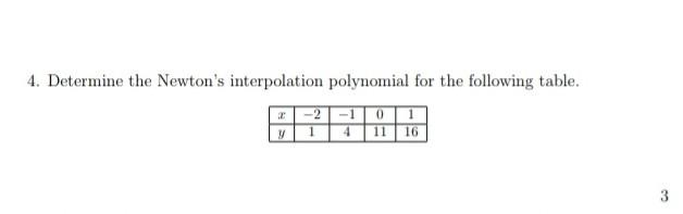 Solved 4. Determine the Newton's interpolation polynomial | Chegg.com