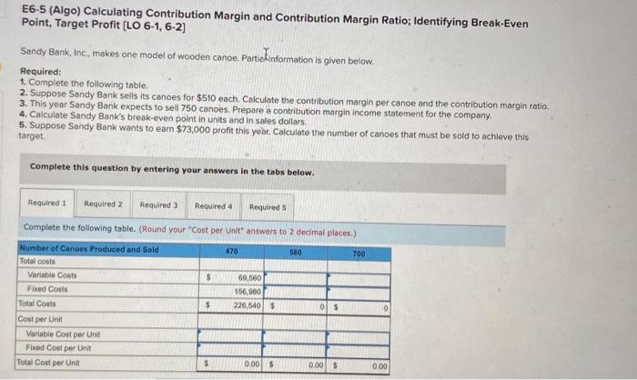 Solved E6-5 (Algo) Calculating Contribution Margin and | Chegg.com
