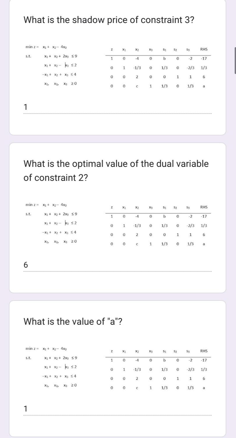 Solved What is the shadow price of constraint | Chegg.com