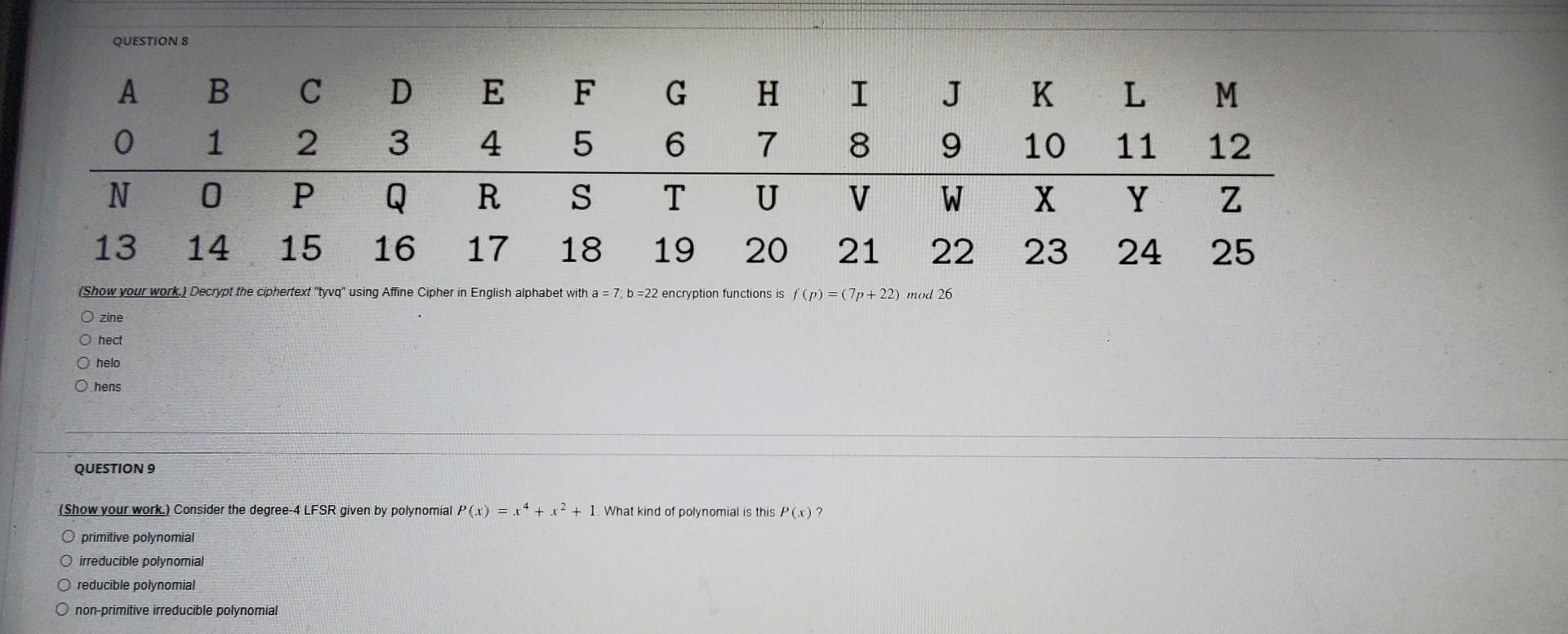 Solved (Show your work. Decrypt the ciphertext "tyvq" using | Chegg.com