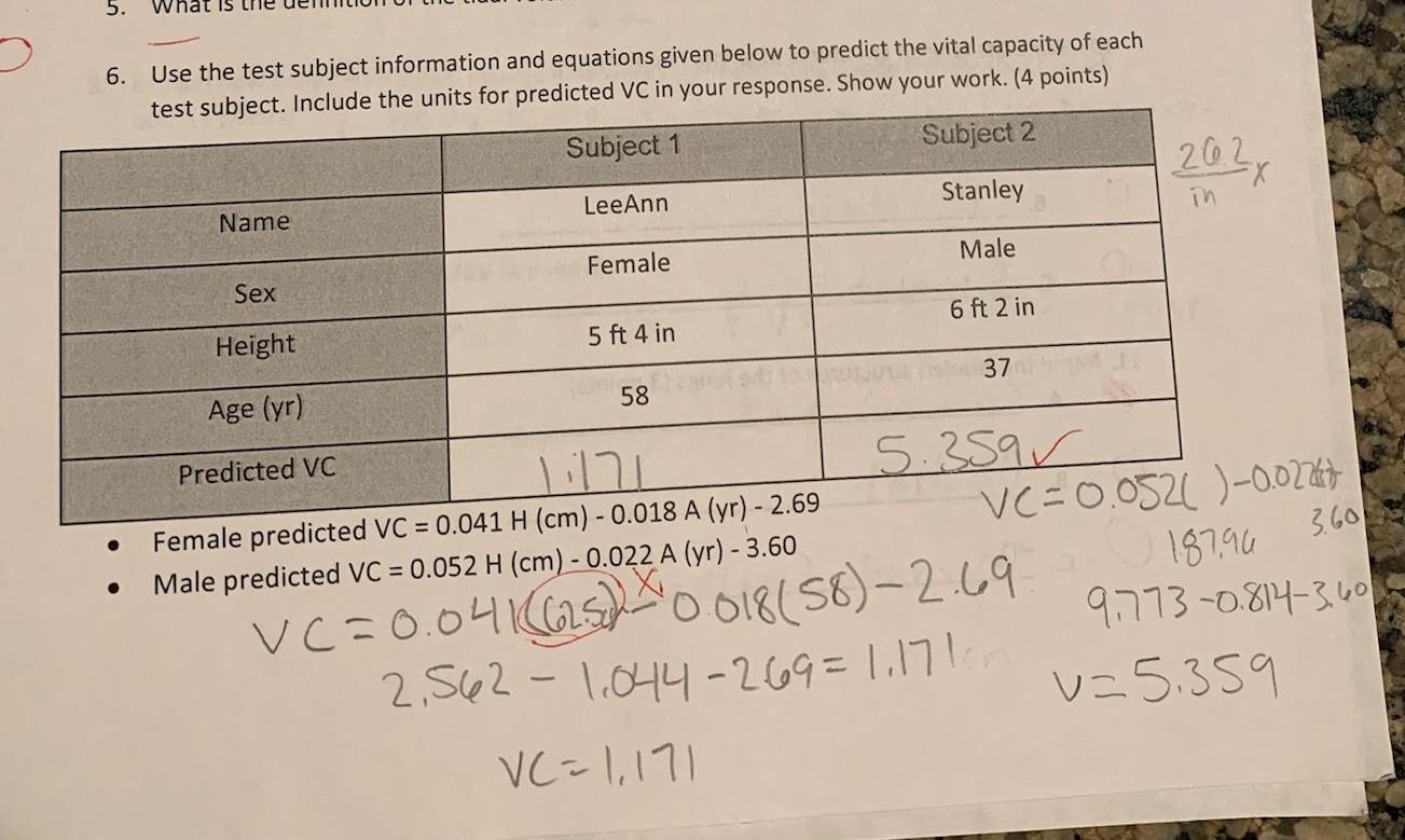 Solved 6. Use the test subject information and equations | Chegg.com
