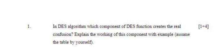 Solved 1. In DES algorithm which component of DES function | Chegg.com