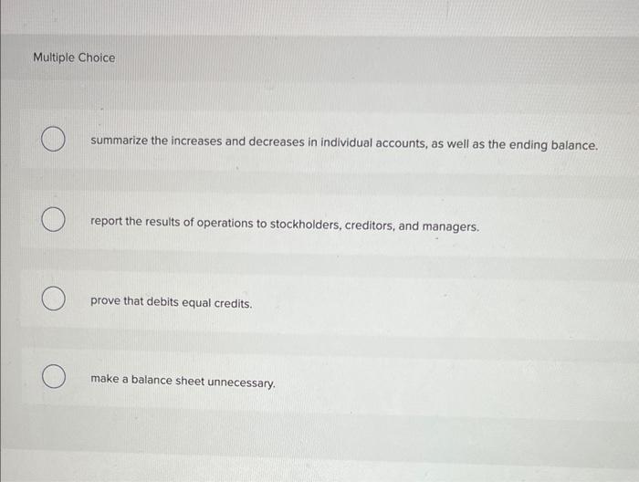 Solved A ledger is used to: Multiple Choice summarize the | Chegg.com