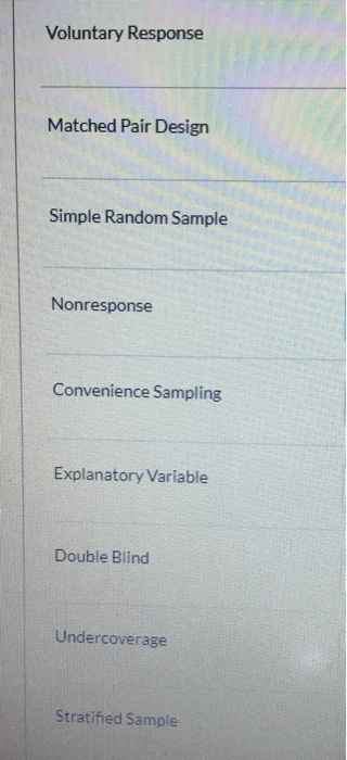Solved Voluntary Response Matched Pair Design Simple Random | Chegg.com