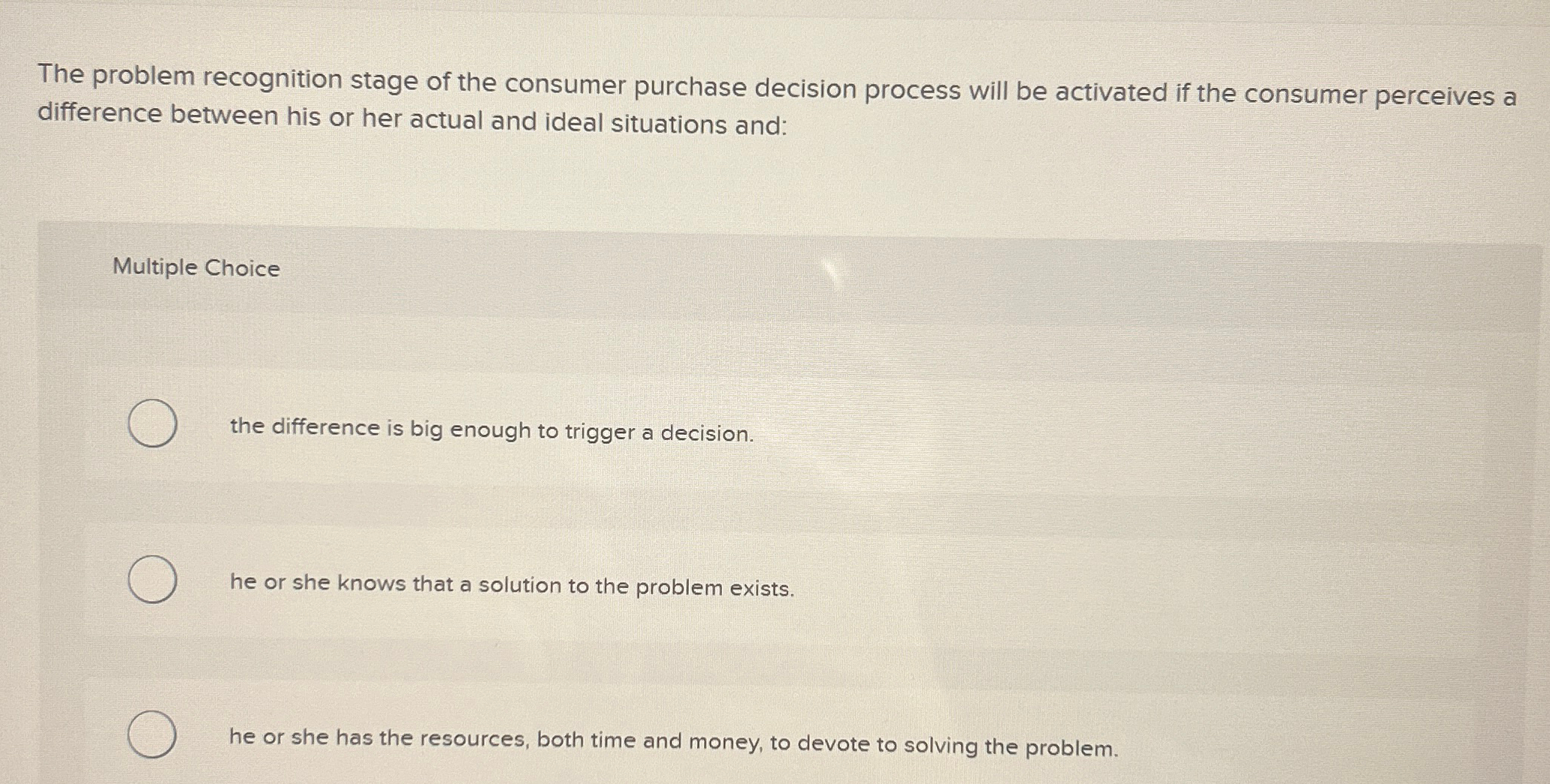 Solved The problem recognition stage of the consumer | Chegg.com