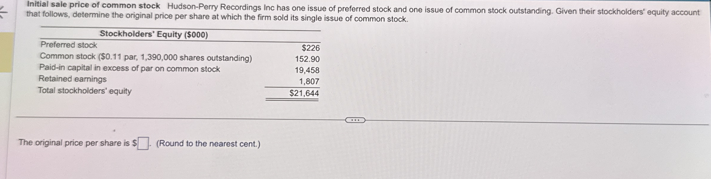 Solved Initial sale price of common stock Hudson-Perry | Chegg.com
