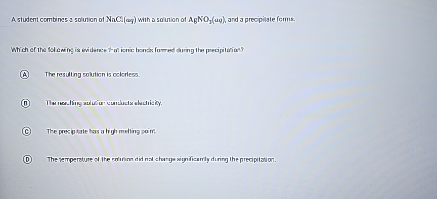 Solved A student combines a solution of NaCl(aq) ﻿with a | Chegg.com