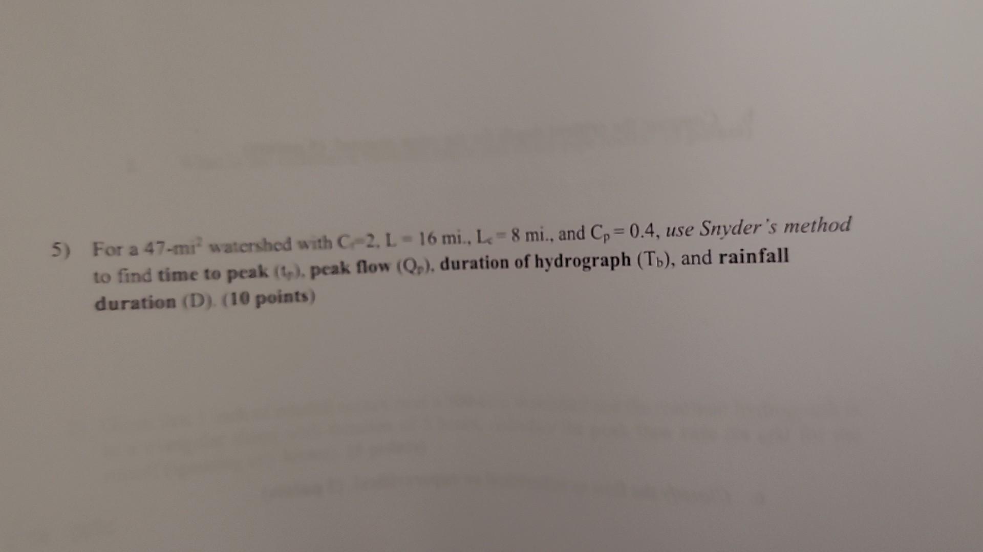 Solved to find time to peak (th), peak flow (Qp), duration | Chegg.com