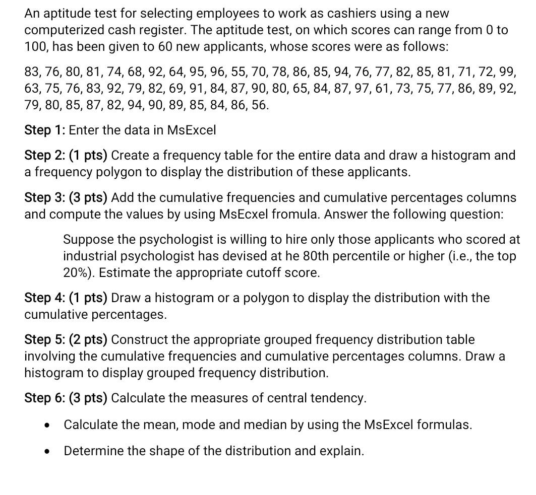 Solved An aptitude test for selecting employees to work as | Chegg.com