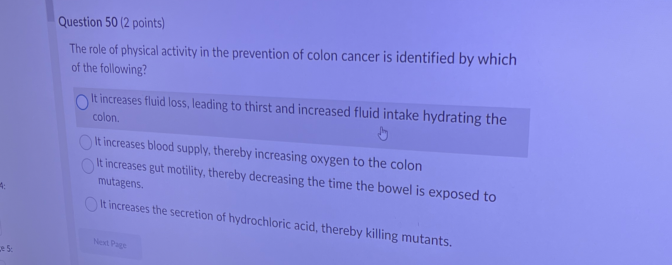Solved Question 50 (2 ﻿points)The role of physical activity | Chegg.com