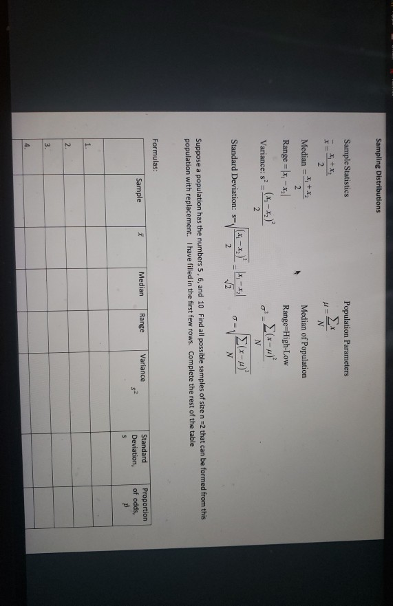 Solved Sampling Distributions Population Parameters Sample | Chegg.com
