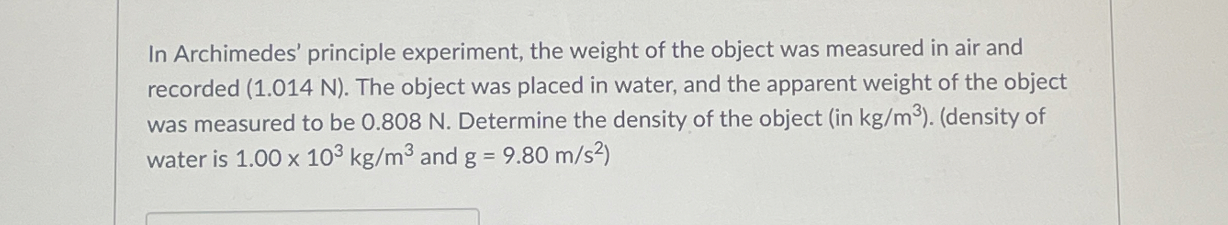 Solved In Archimedes' principle experiment, the weight of | Chegg.com