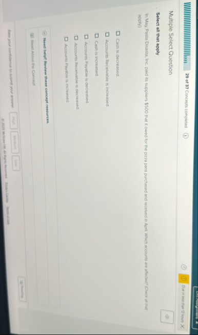 Solved 29 ﻿of 37 ﻿Concepts completedDue inlesshun | Chegg.com