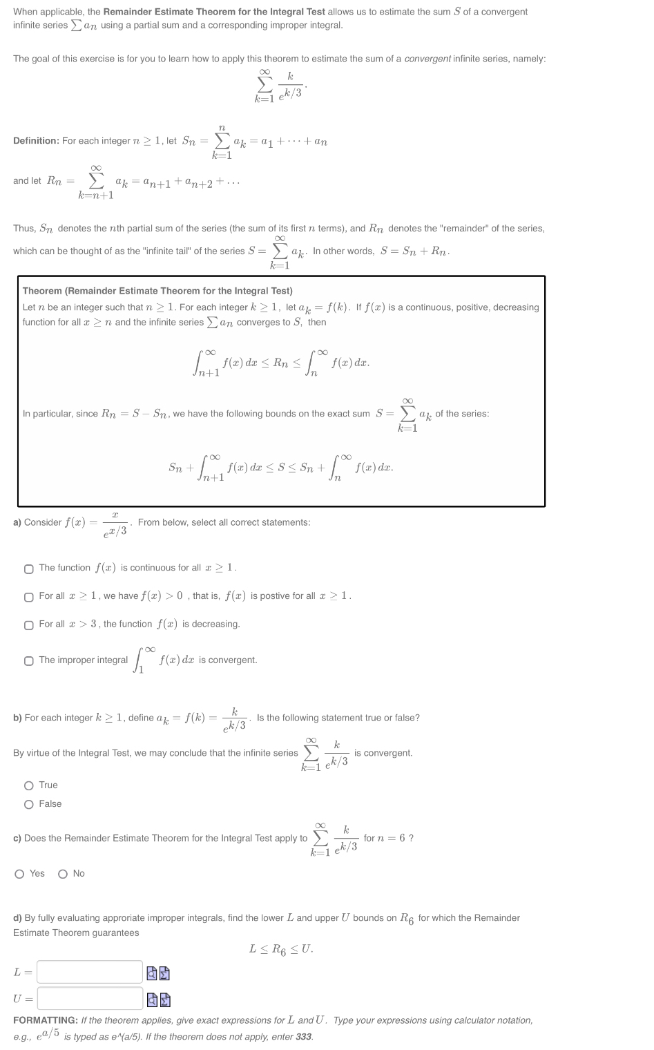 Solved When applicable, the Remainder Estimate Theorem for | Chegg.com