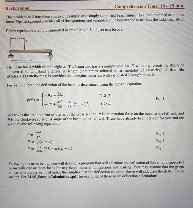 Solved \&TASK 1 load ('MaterialElasticity.mat'); materials = | Chegg.com
