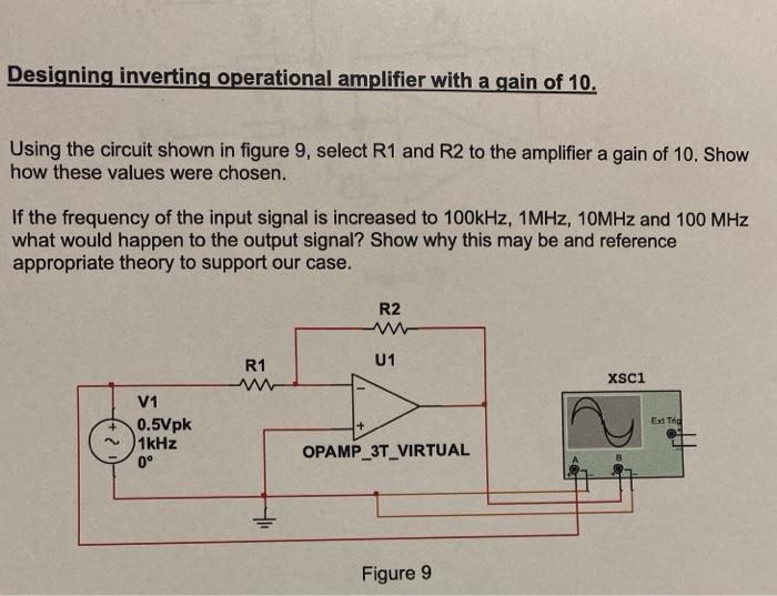 Solved Designing inverting operational amplifier with a gain | Chegg.com