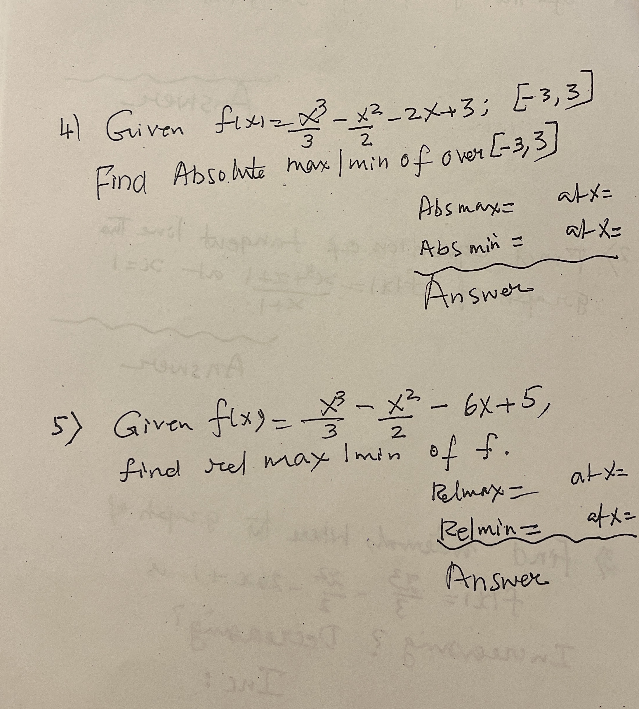 Solved Given f(x)=x33-x22-2x+3;,[-3,3]Find Absolute max | Chegg.com