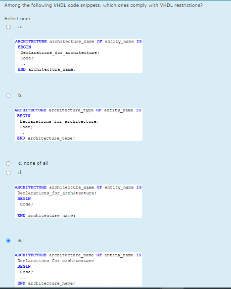Solved Among the following VHDL code snippets, which ones | Chegg.com
