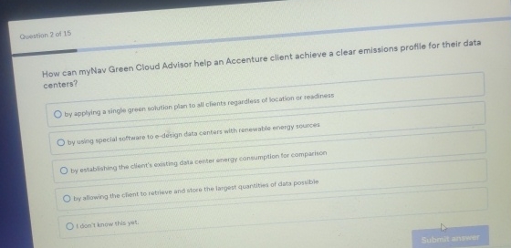 Solved Question 2 ﻿of 15How can myNav Green Cloud Advisor | Chegg.com