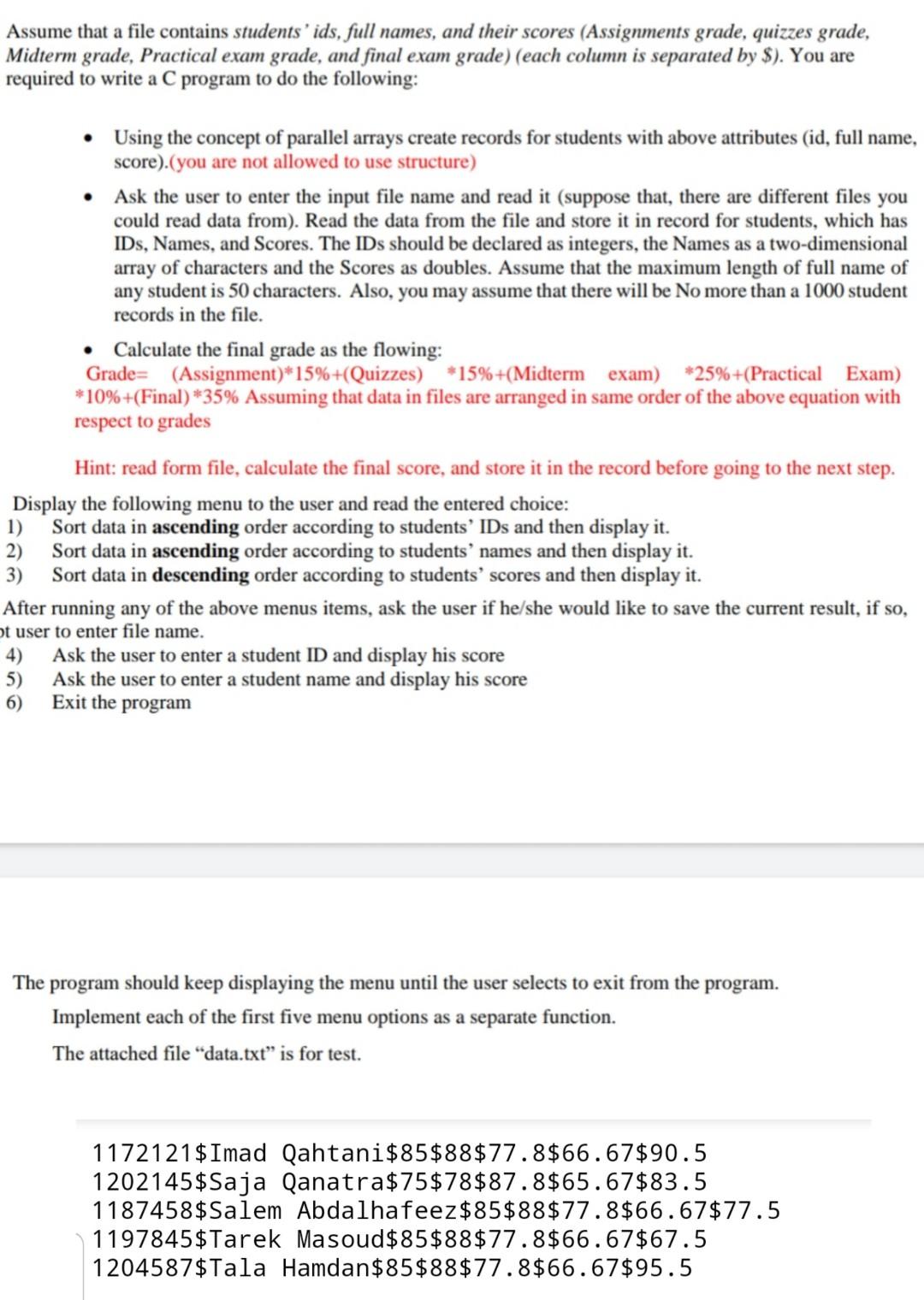 Solved Assume that a file contains students' ids, full | Chegg.com