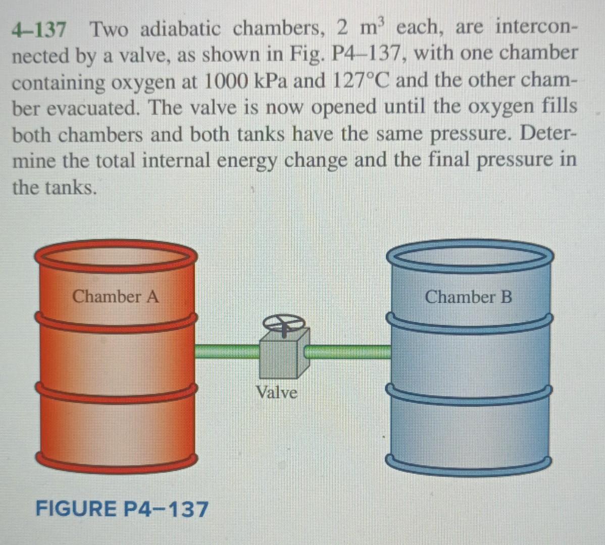Solved 4-137 Two adiabatic chambers, 2 m3 each, are | Chegg.com