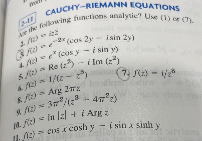 Solved A the following functions analytic? Use (1) or (7). | Chegg.com