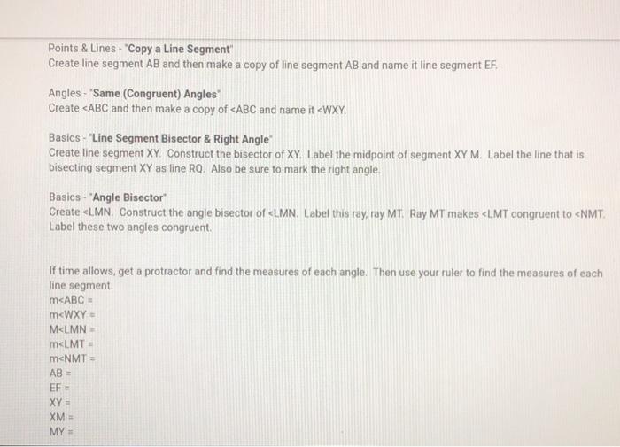 Solved Points & Lines - "Copy a Line Segment" Create line | Chegg.com