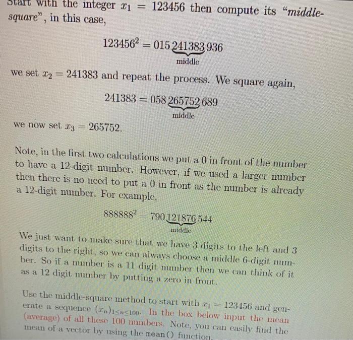 Solved start with the integer x1=123456 then compute its | Chegg.com