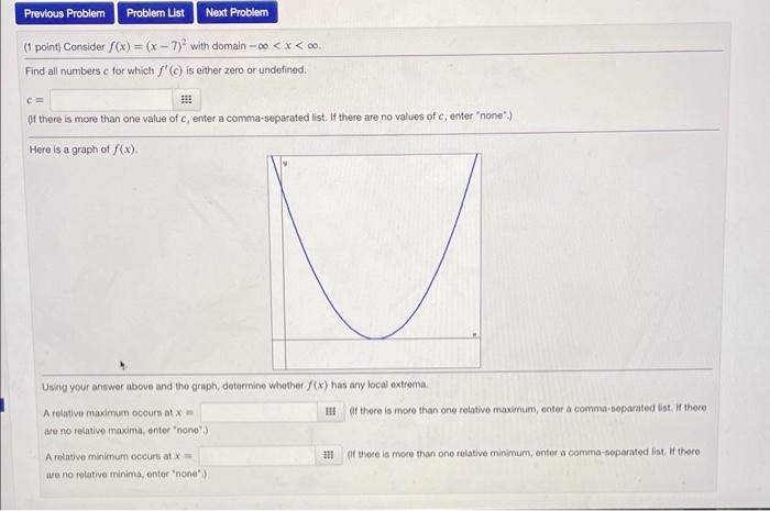 Solved (1 point) Consider f(x)=(x−7)2 with domain −∞ | Chegg.com