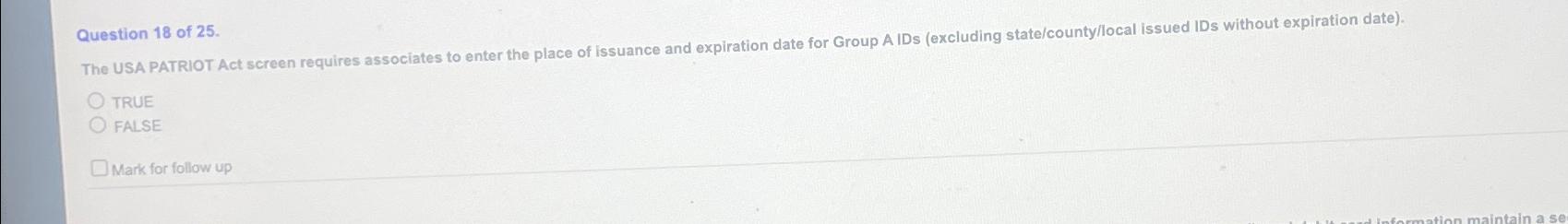 Solved Question 18 ﻿of 25.TRUEFALSEMark for follow up | Chegg.com