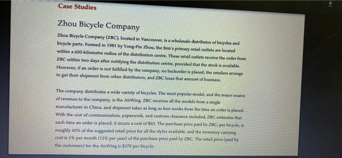 Solved Case Studies Zhou Bicycle Company Zhou Bicycle | Chegg.com