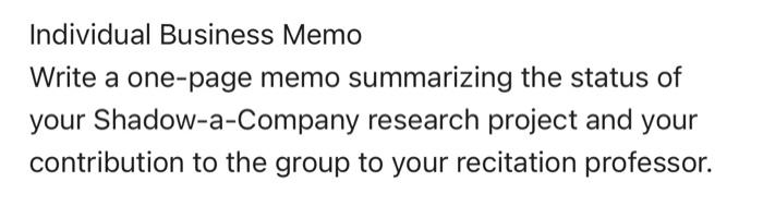 Solved Individual Business Memo Write a one-page memo | Chegg.com