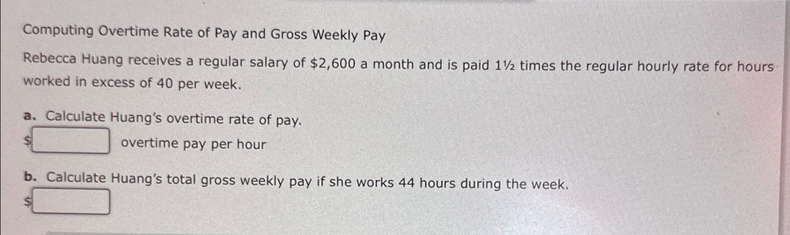 Solved Computing Overtime Rate of Pay and Gross Weekly | Chegg.com