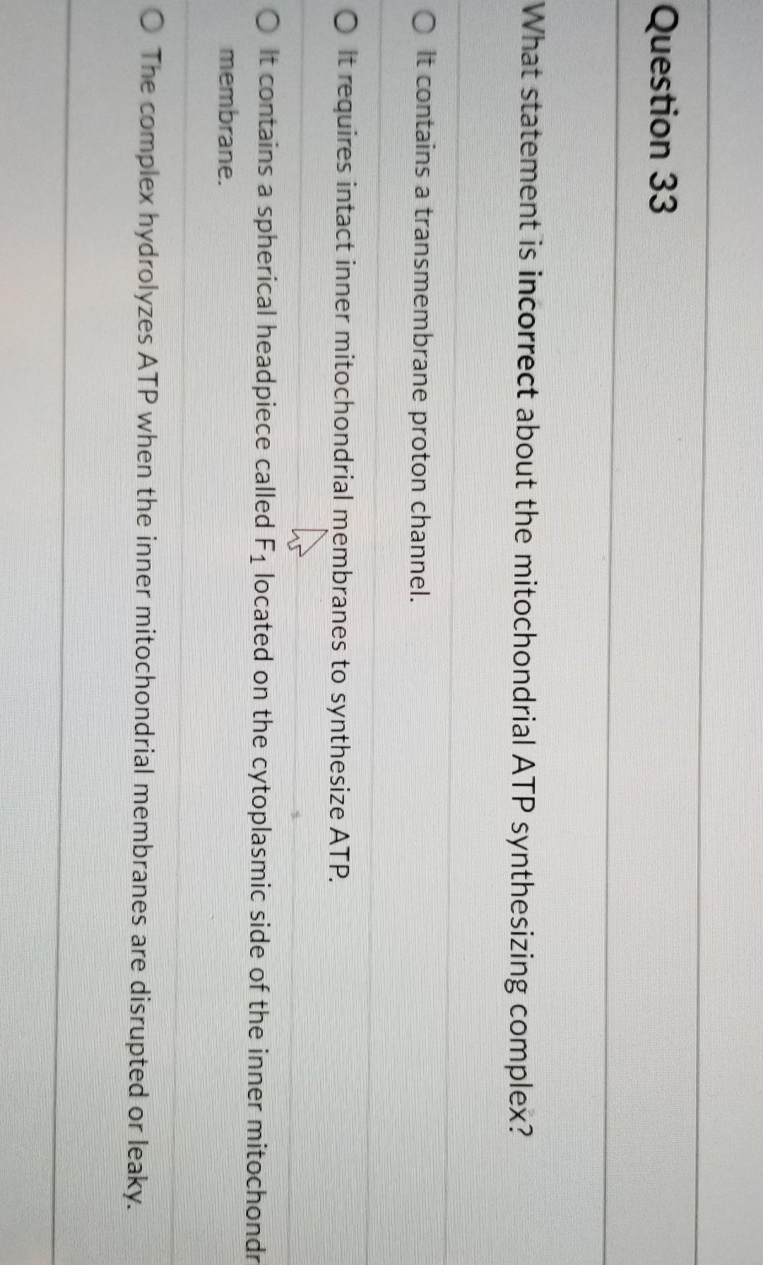 Solved Question 32 are components of the F1 subunit of ATP | Chegg.com