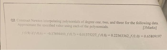 Solved Q2. Construct Newton interpolating polynomials of | Chegg.com