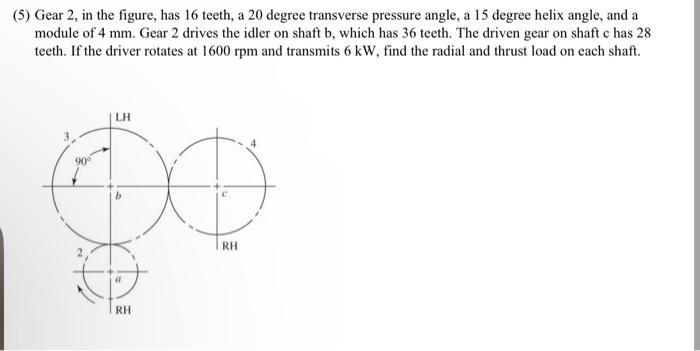 Solved 5) Gear 2 , in the figure, has 16 teeth, a 20 degree | Chegg.com