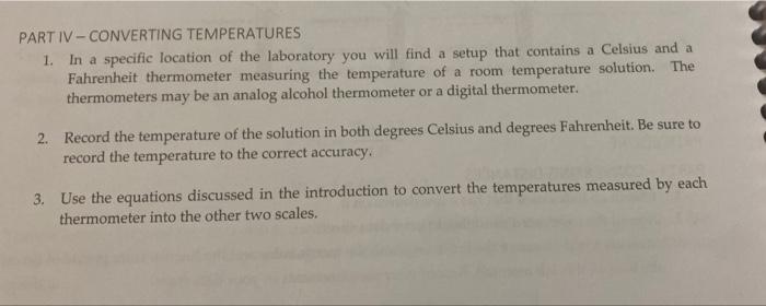 Solved PART IV-CONVERTING TEMPERATURES 1. In a specific | Chegg.com