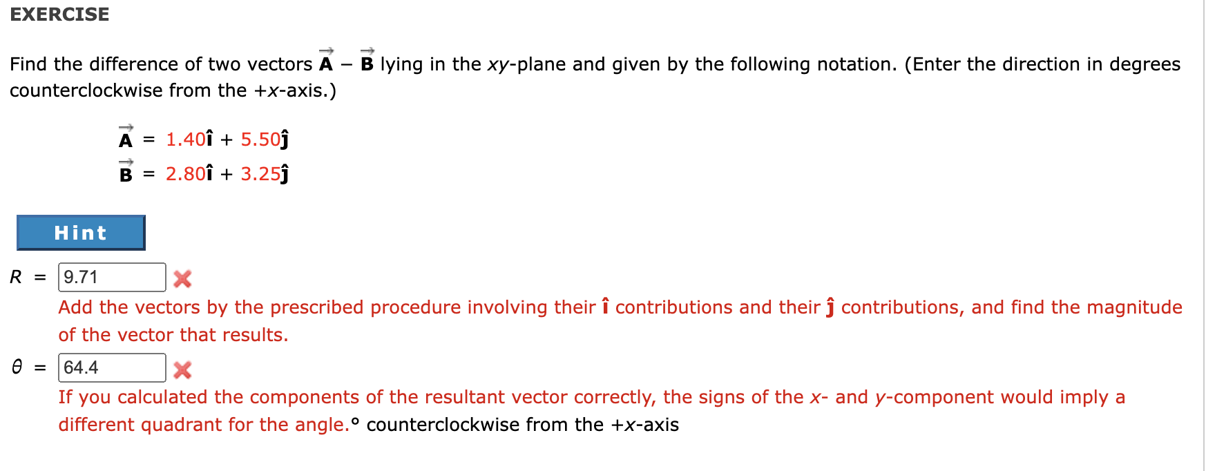 Solved EXERCISEFind the difference of two vectors | Chegg.com