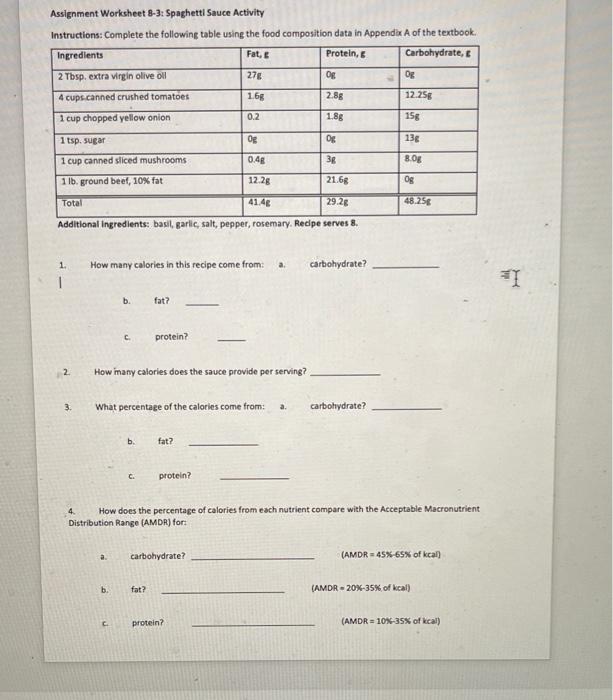 Solved Assignment Worksheet 8-3: Spaghetti Sauce Activity | Chegg.com