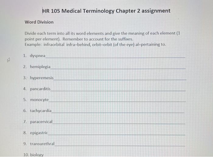 Solved HR 105 Medical Terminology Chapter 2 assignment Word | Chegg.com