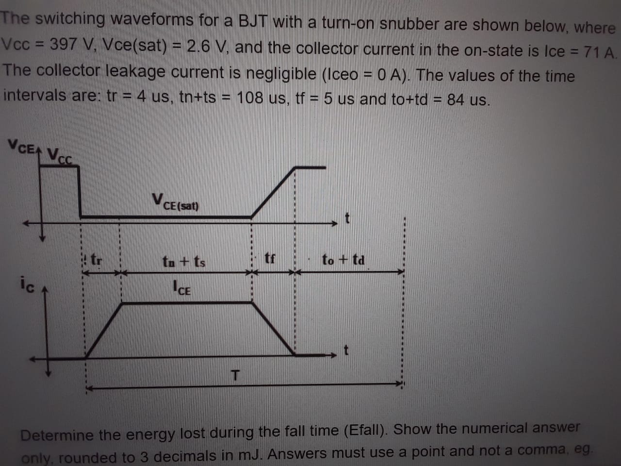 The switching waveforms for a BJT with a turn-on | Chegg.com