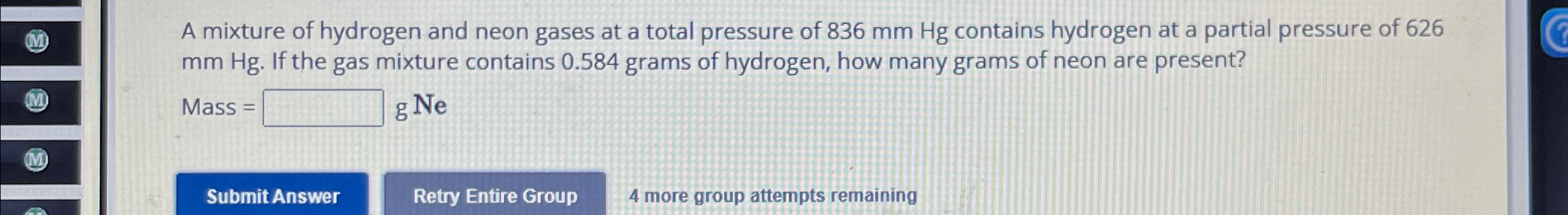 Solved A mixture of hydrogen and neon gases at a total | Chegg.com