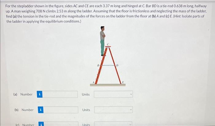 Solved For the stepladder shown in the figure, sides AC and | Chegg.com