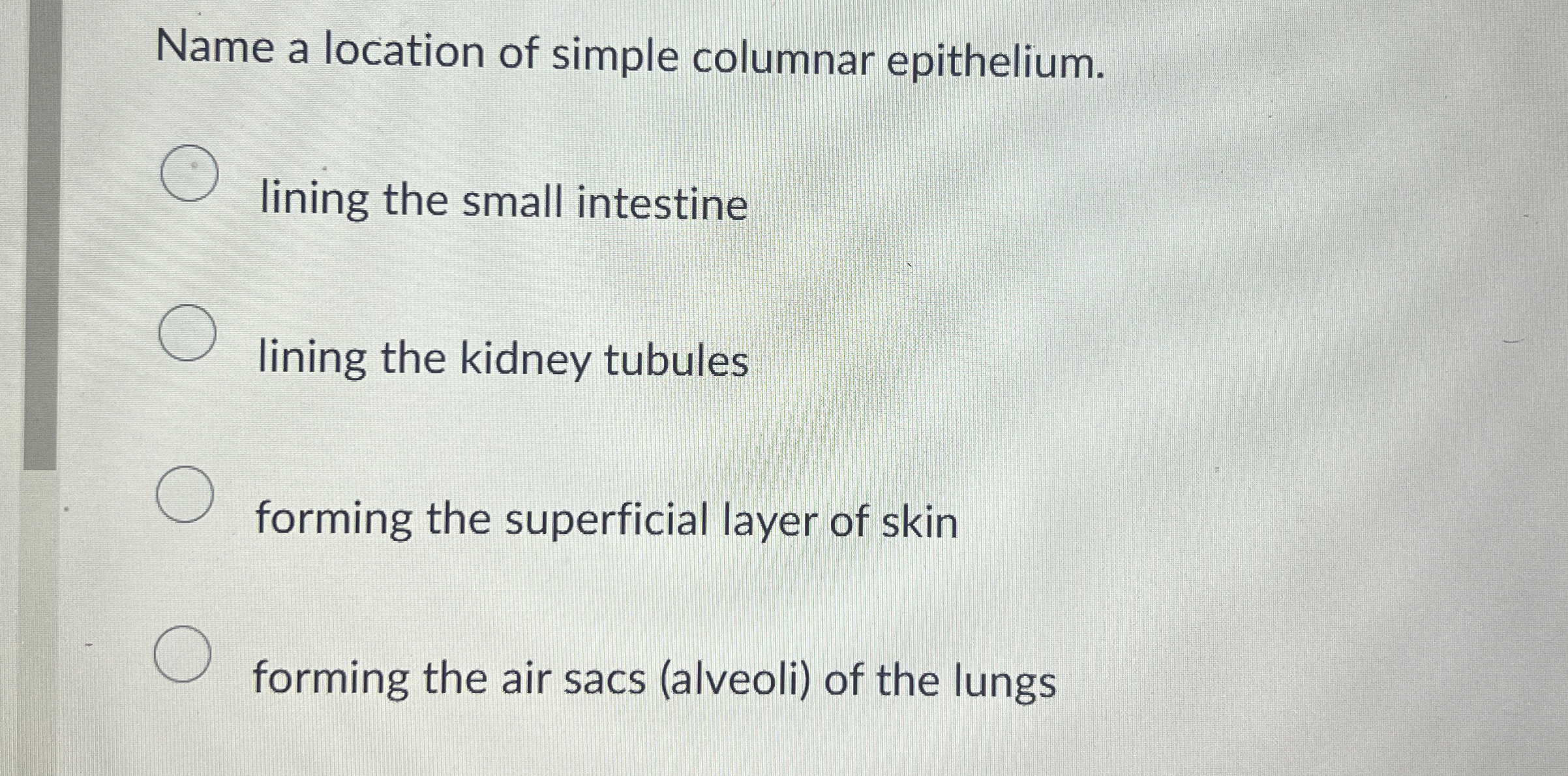 Solved Name a location of simple columnar epithelium.lining | Chegg.com