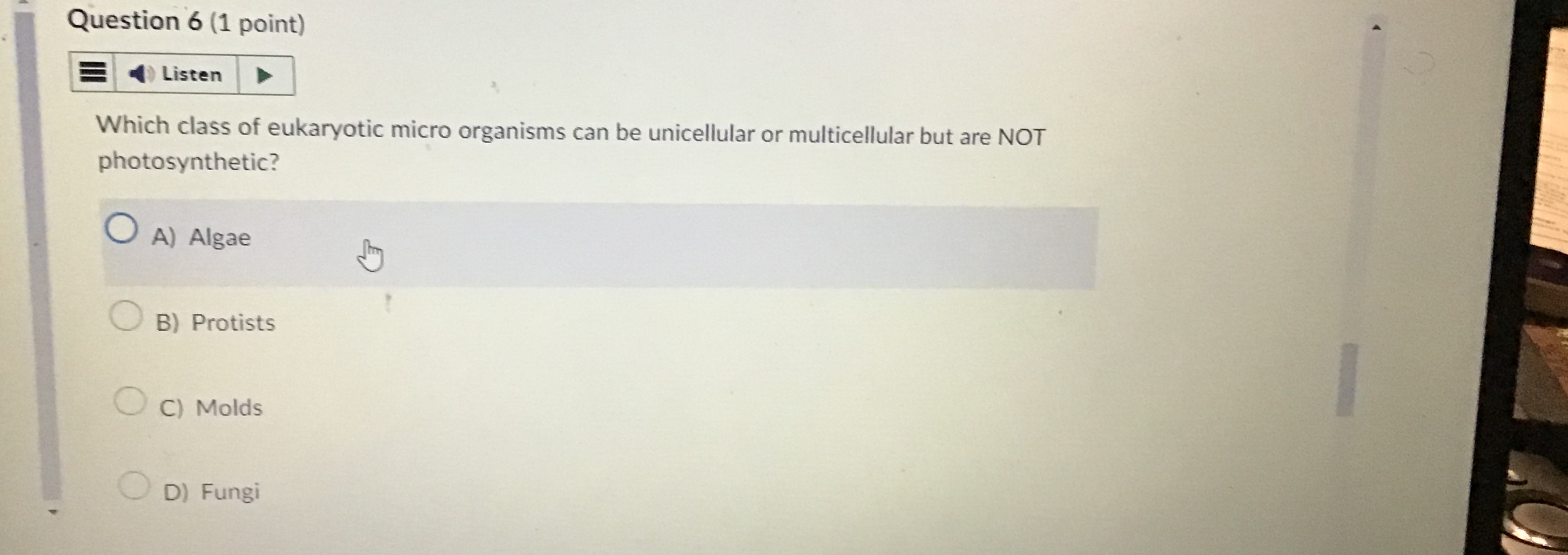 Solved Question 6 (1 ﻿point)Which class of eukaryotic micro | Chegg.com