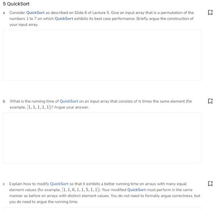 Solved 5 QuickSort a Consider Quick Sort as described on | Chegg.com
