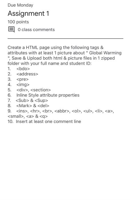 Solved Due Monday Assignment 1 100 points O class comments | Chegg.com