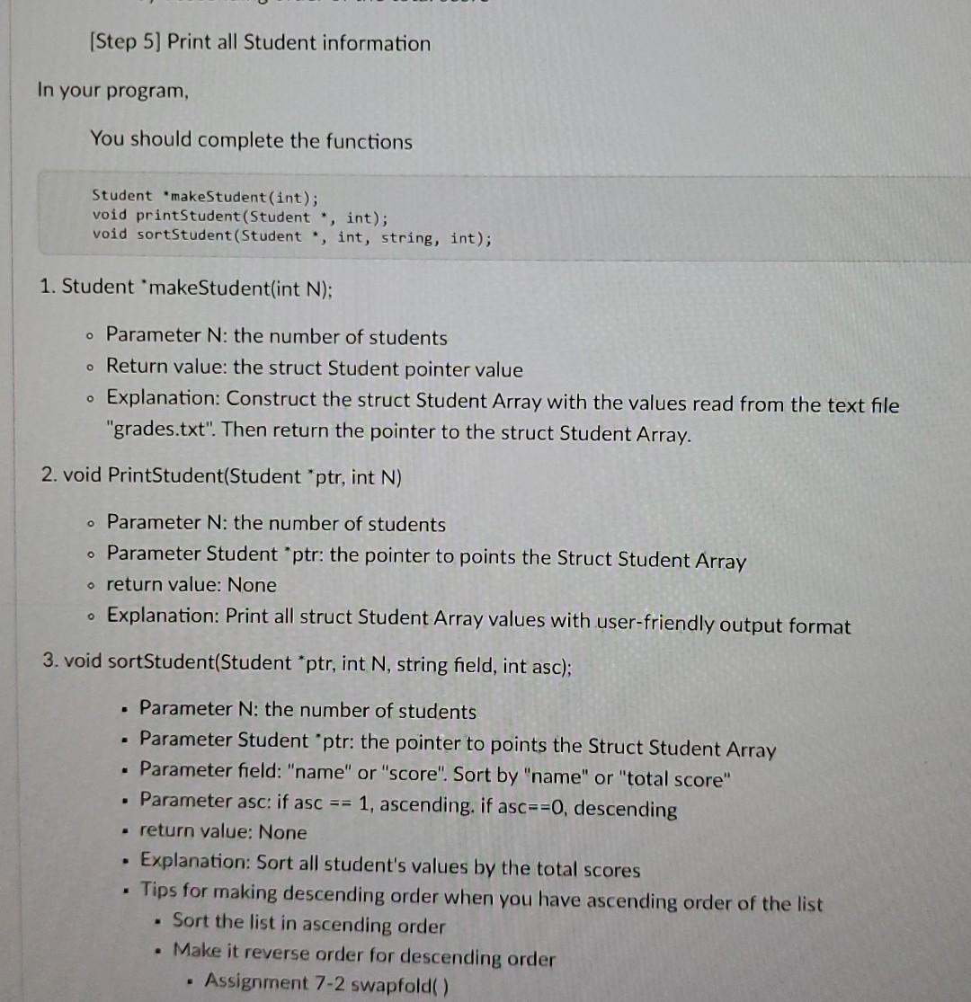 Short Description. You will make the struct Student | Chegg.com