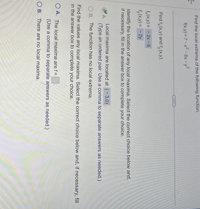 Solved Find the local extrema of the following function. | Chegg.com